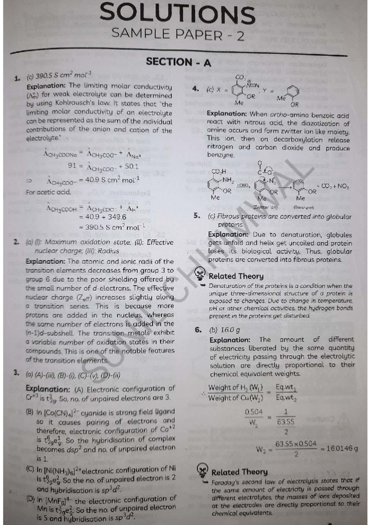 Chemistry Sample Paper 2 Solutions (039058) - Studocu