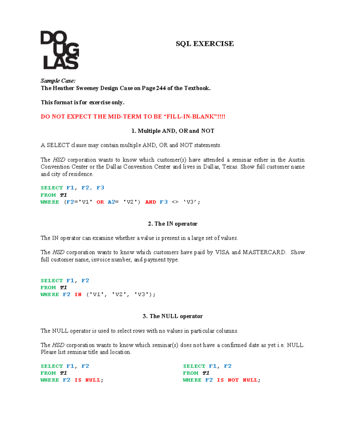 CSIS2300 SQL Exercise Notes: HSD Design Case Study - Studocu