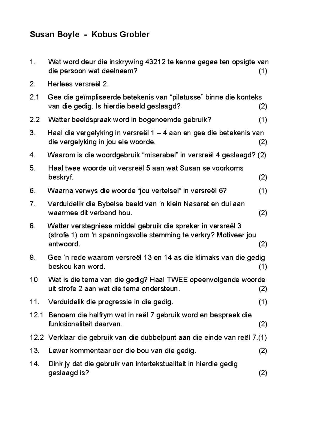 Susan Boyle: Vrae en Antwoorde oor Gedig se Betekenis en Beeldspraak ...