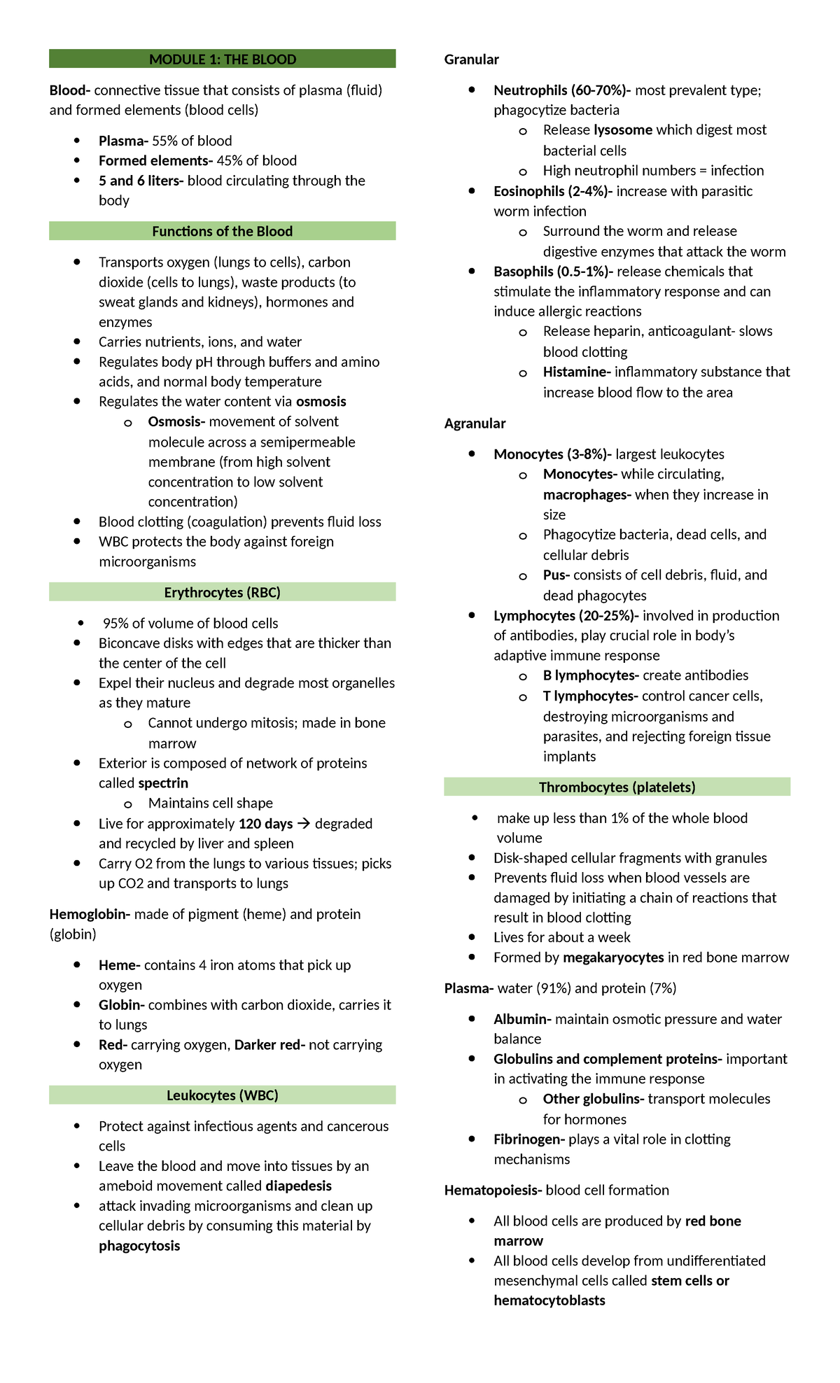 Anaphy 2 - Blood and Lymphatic System Overview - Studocu