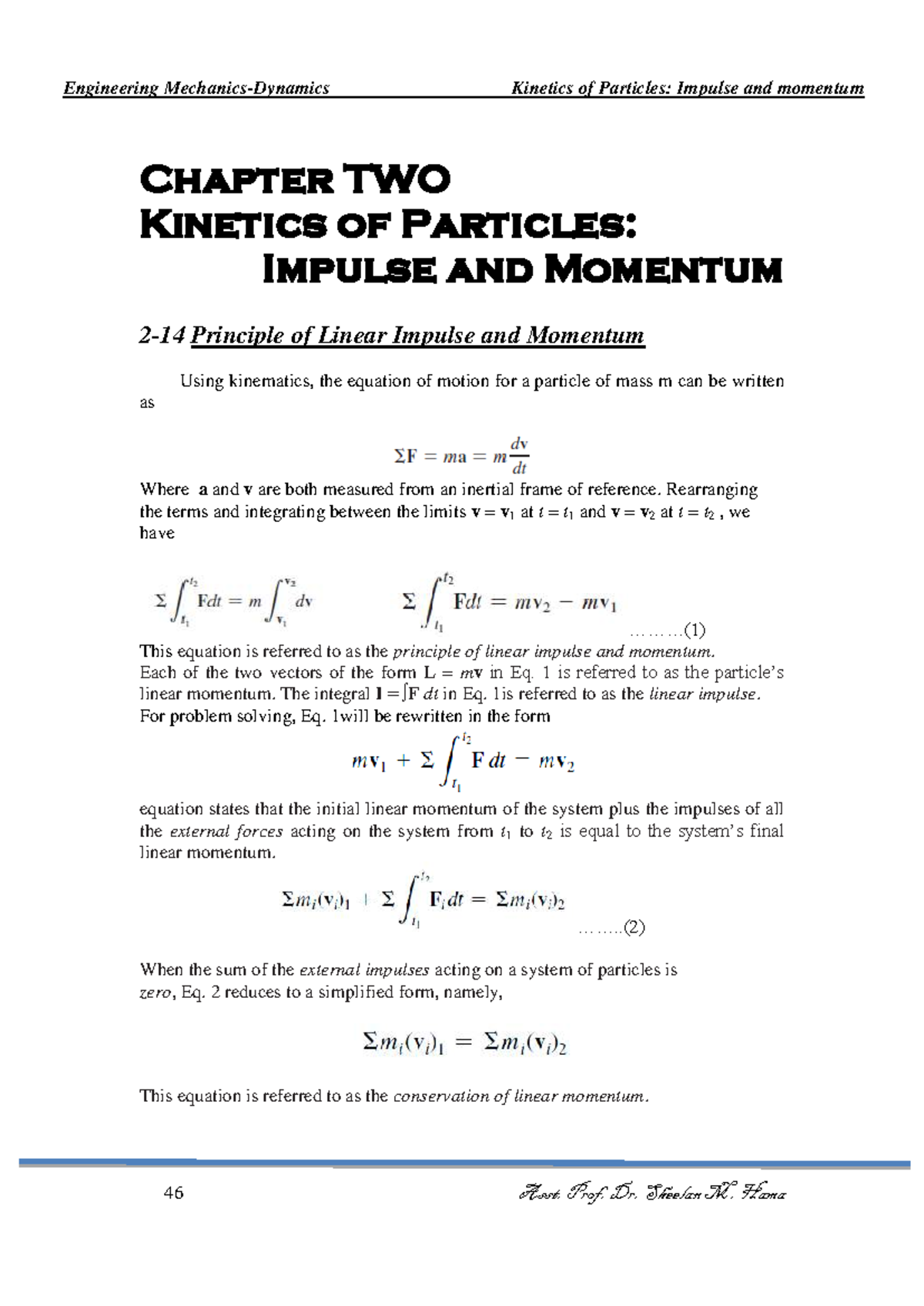 Engineering Kinetics of Particles: Impulse & Momentum (Chapter 2) - Studocu