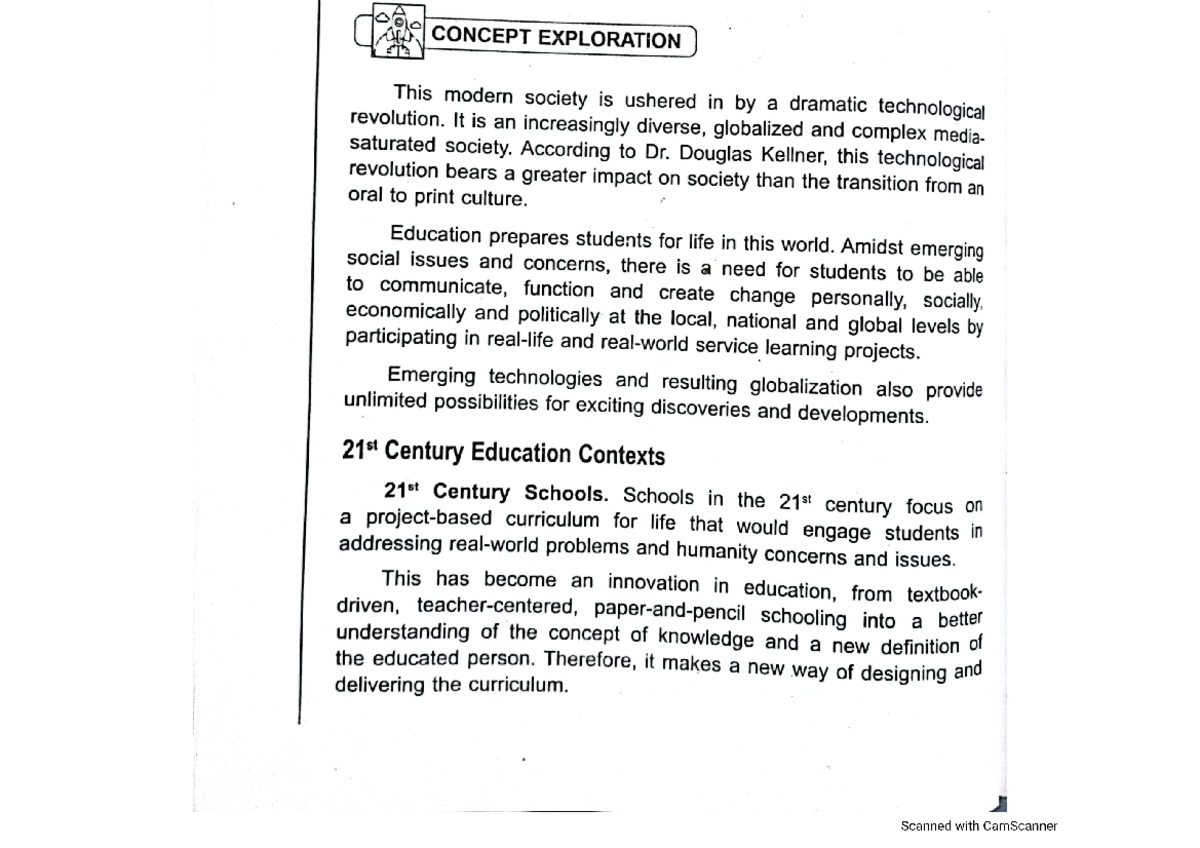 EDUC 328 Module 01 Handout - CONCEPT EXPLORATION This modern society is ushered in a dramatic ...