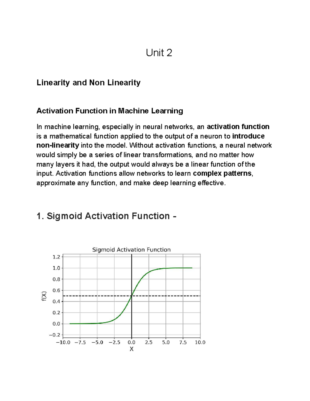 Unit 2: Activation Functions in ML - Sigmoid, Tanh, ReLU & Softmax ...