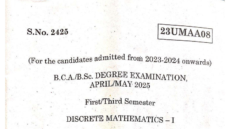 Discrete Mathematics I - Exam Notes (SNo. 2425) - Studocu