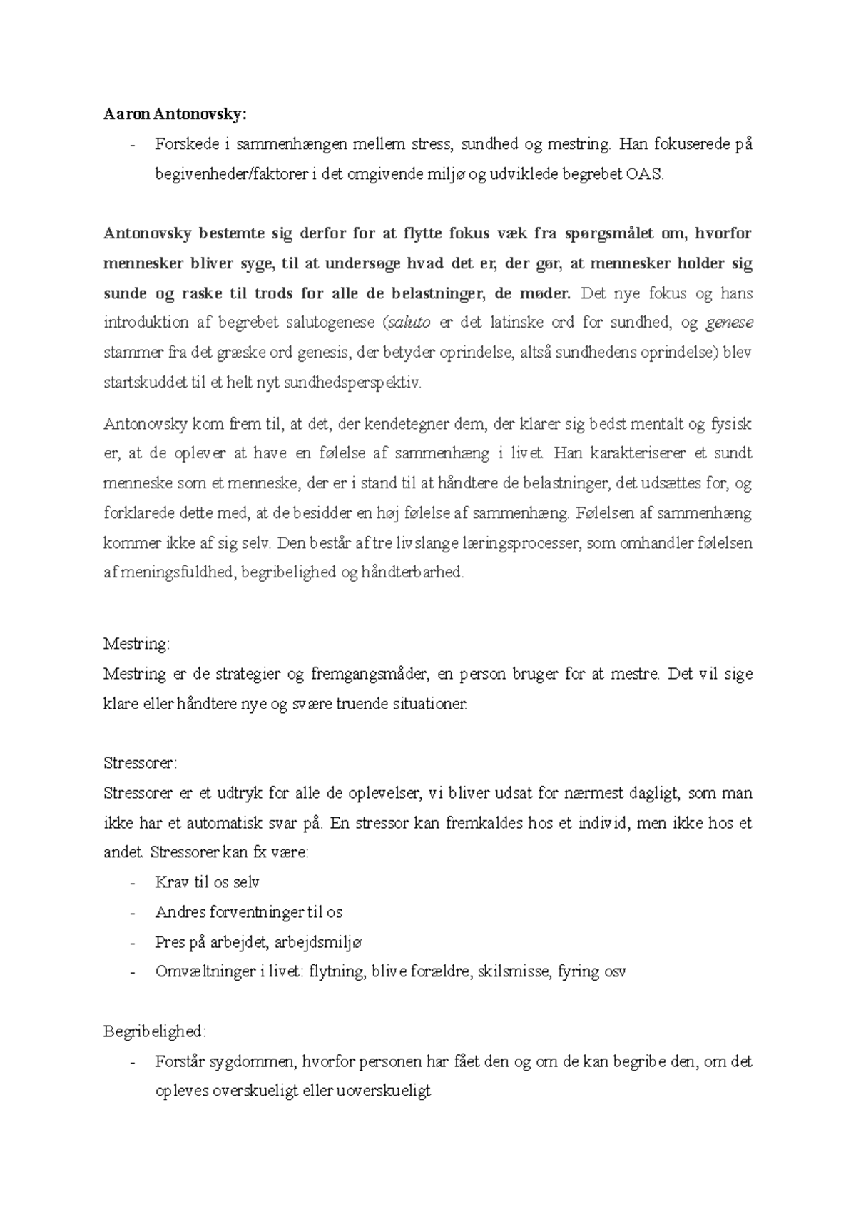 Aaron Antonovsky: Stress, Health, and the Sense of Coherence - Studocu