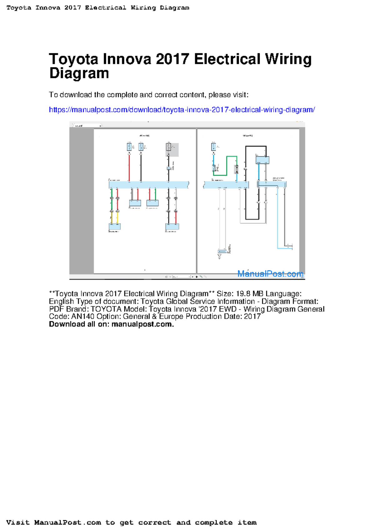 Toyota Innova 2017 Electrical Wiring Diagram and Service Info - Studocu