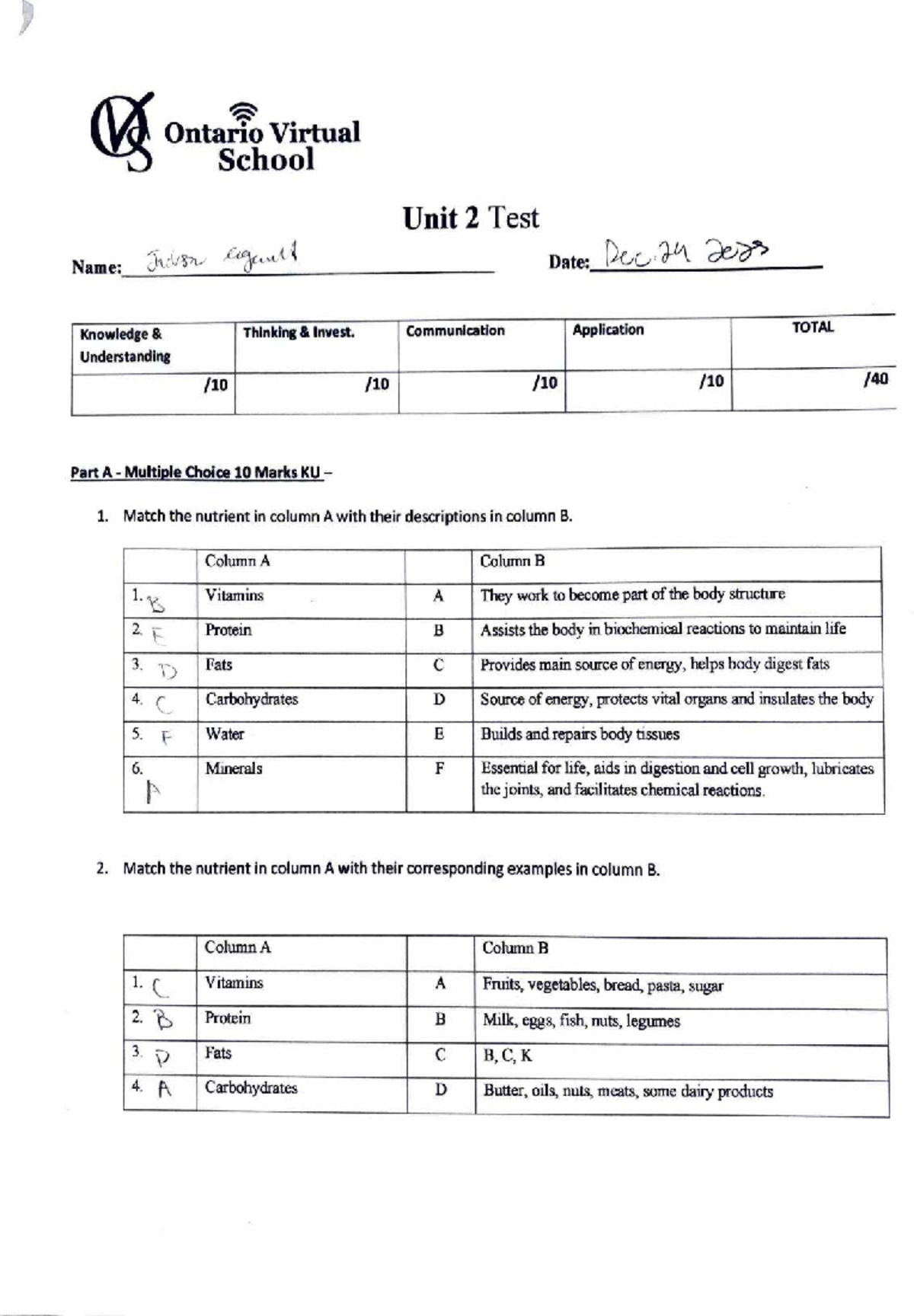 Nutrition Unit 2 Test - Ontario Virtual School (Dec 24, 2025) - Studocu
