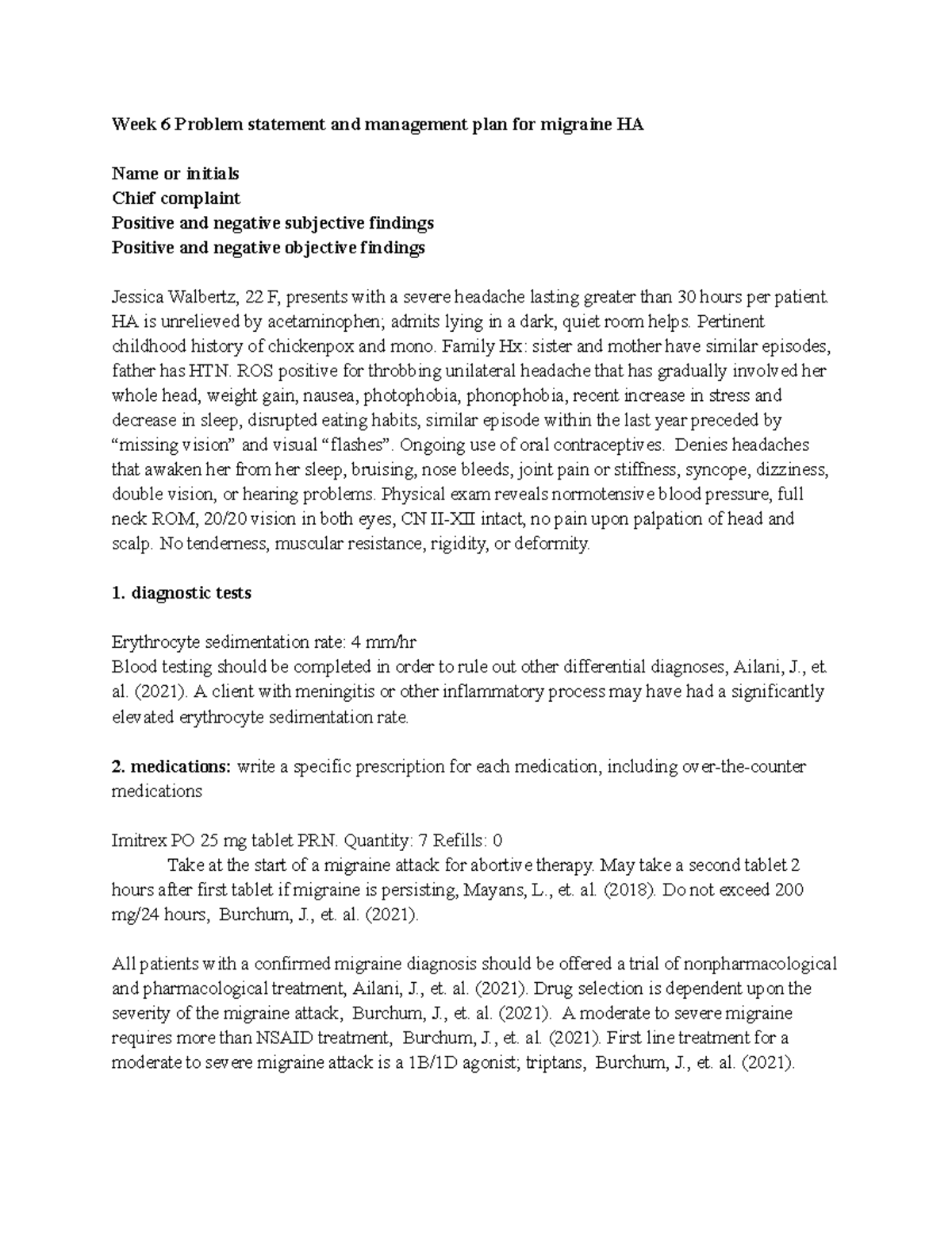 Week 6: Migraine HA Problem Statement & Management Plan - Studocu