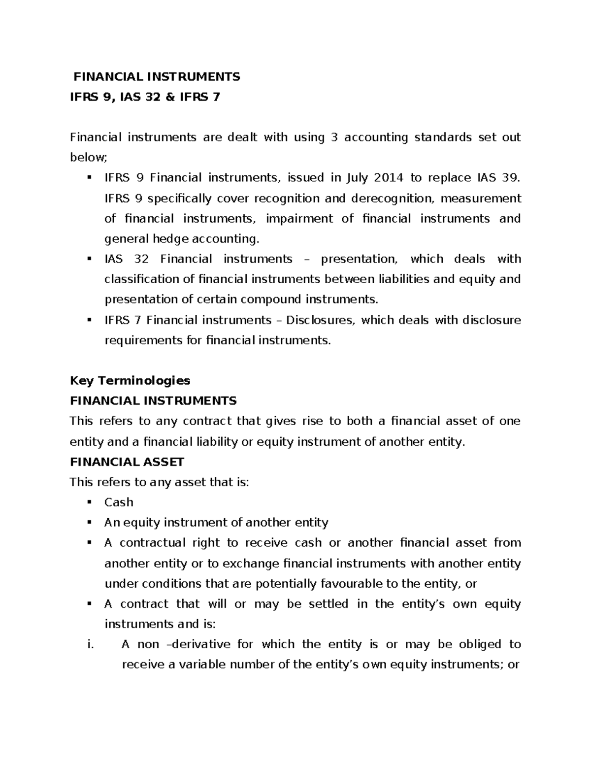 IFRS 9 Financial Instruments Notes: Key Concepts & Applications - Studocu