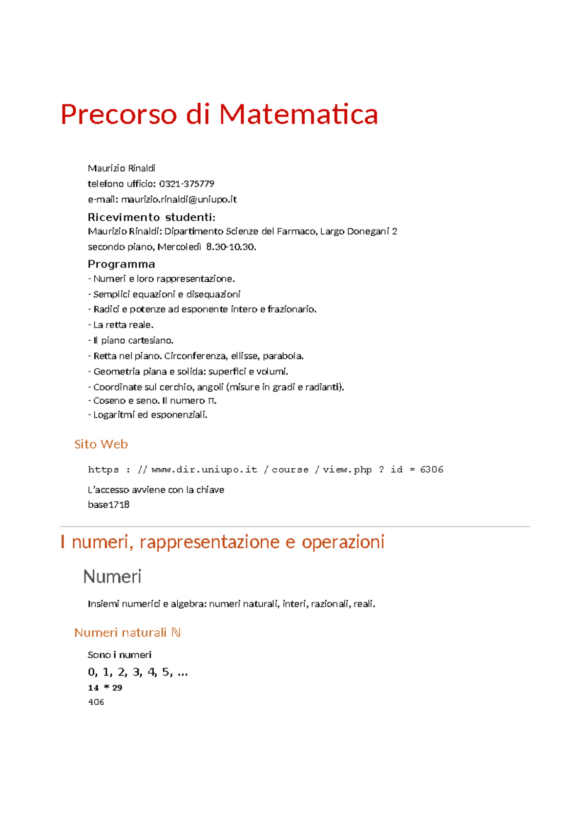 Matematica Basic 01: Programma e Concetti Fondamentali - Studocu