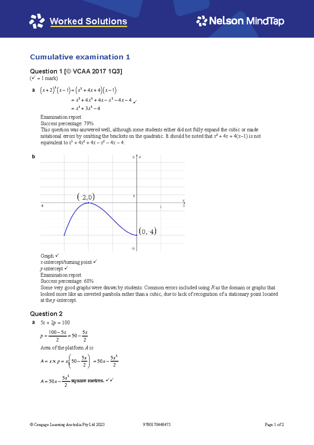 Chapter 1 Cumulative Exam 1 Answers - © Cengage Learning Australia Pty ...