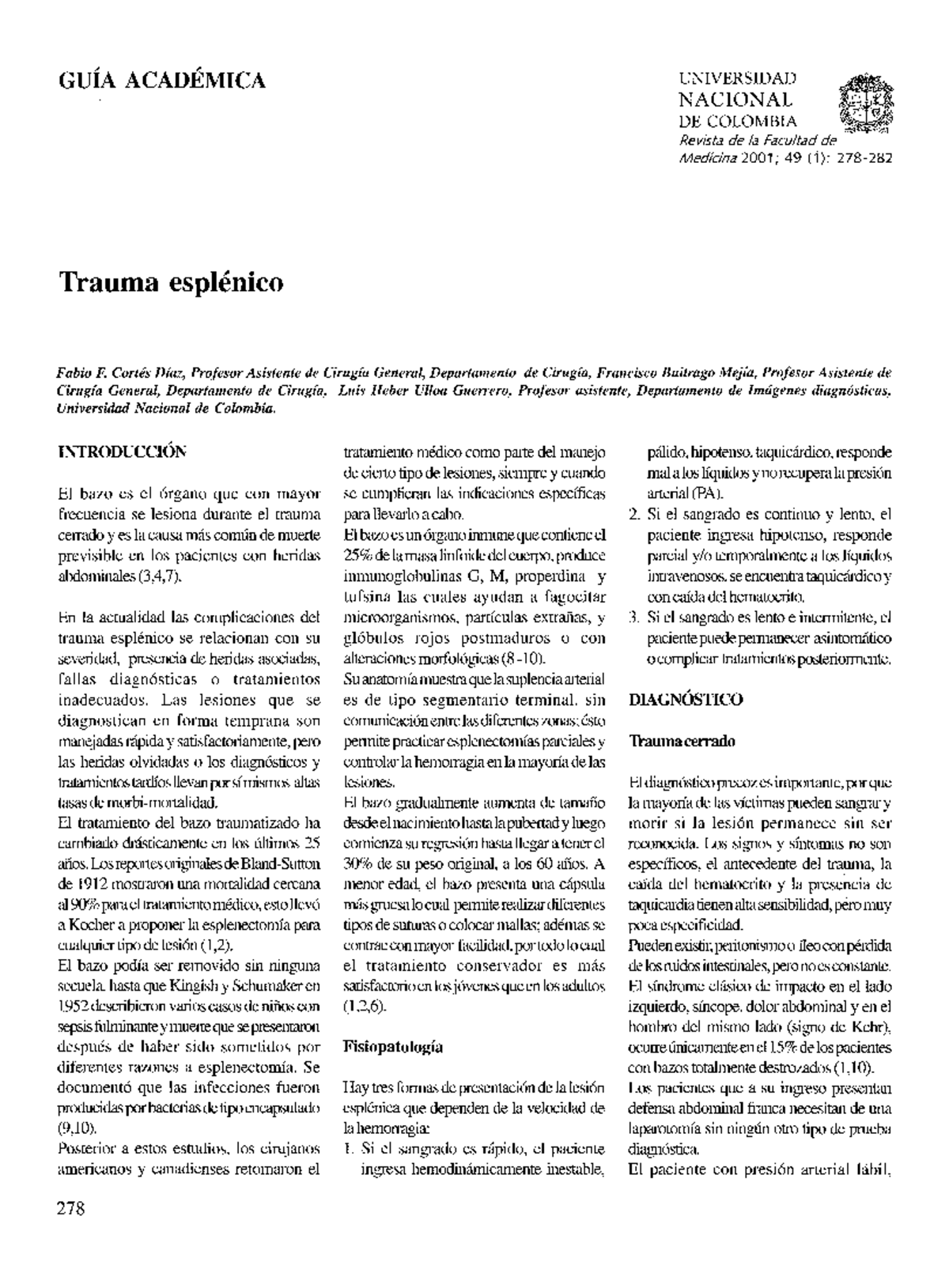 Trauma esplénico - GuÍA ACADÉMICA Trauma esplénico UNIVERSIDAD NACIONAL ...