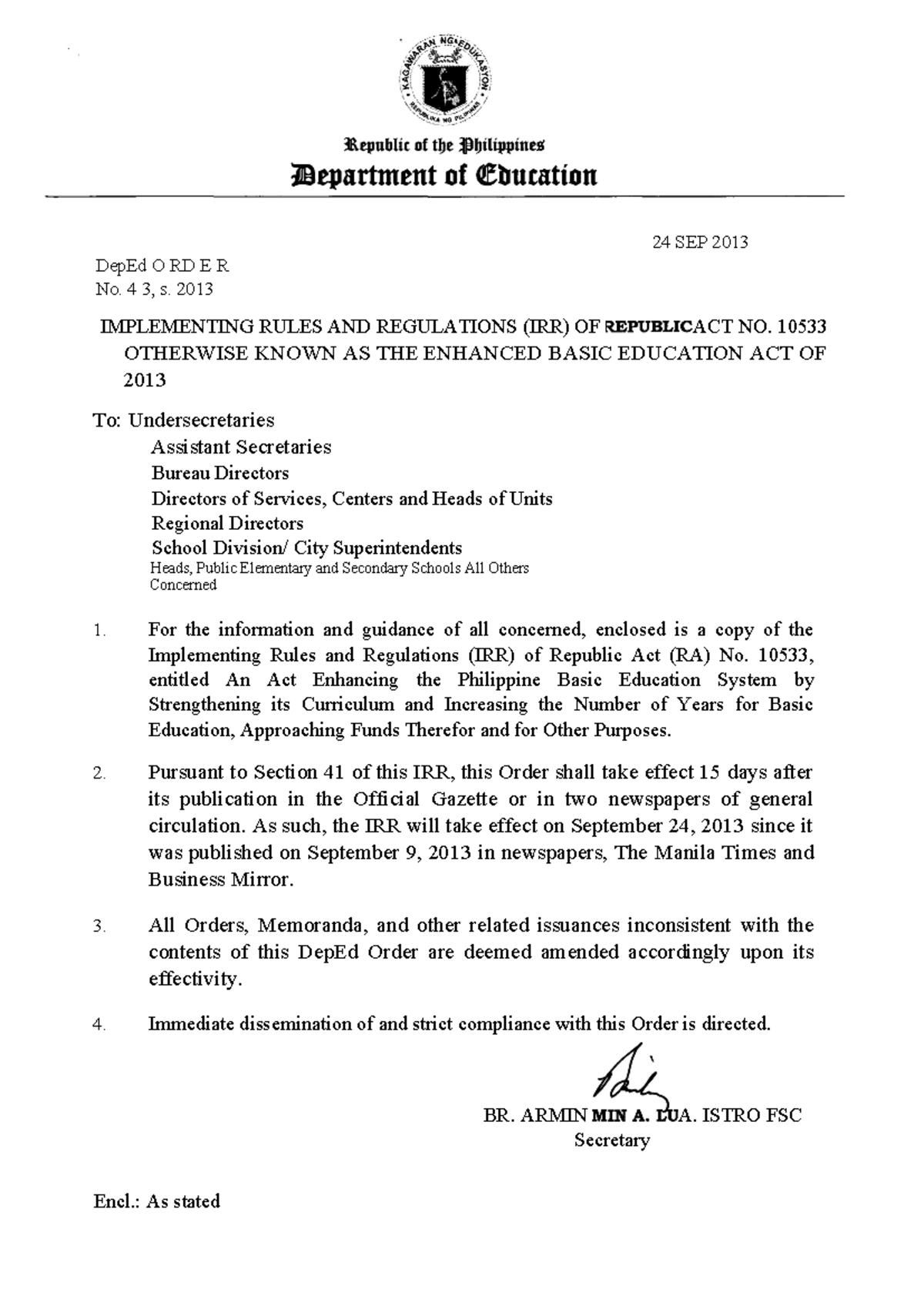 Implementing Rules & Regulations of RA 10533 (Enhanced Basic Education ...