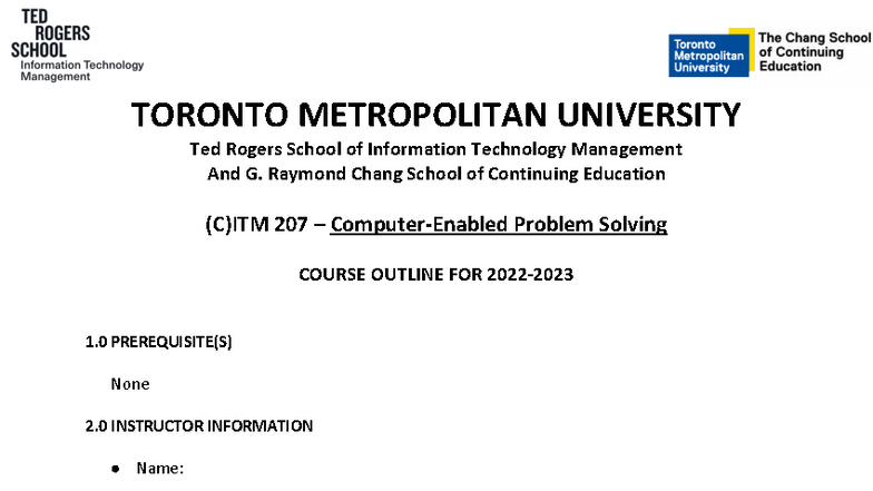 ITM 207 Course Outline: Problem Solving in IT Management - Studocu