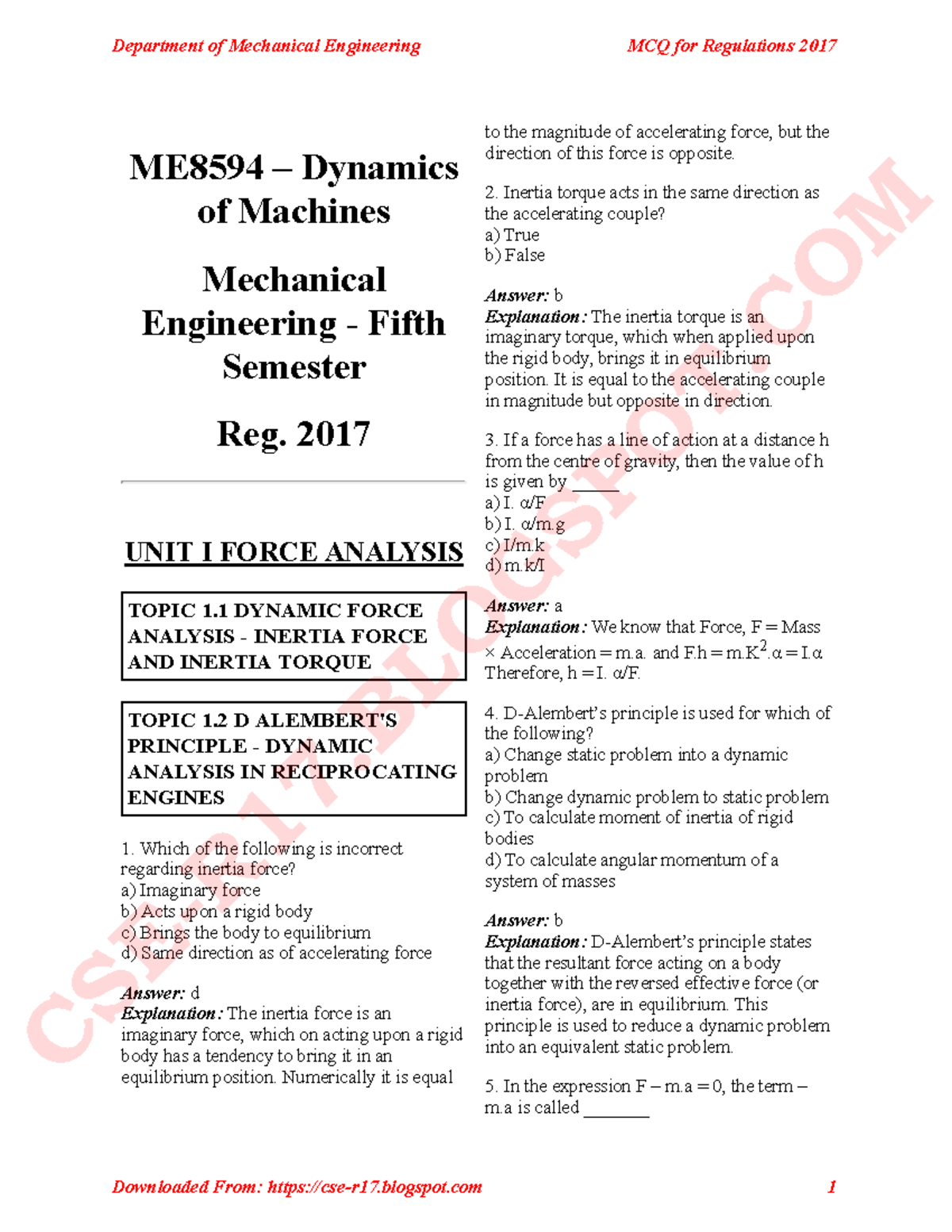ME8594 – Dynamics of Machines PDF - ME8594 – Dynamics of Machines Mechanical Engineering - Fifth ...
