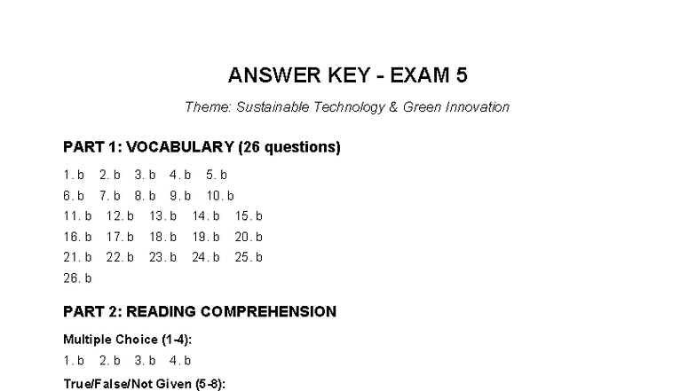 ANSWER KEY EXAM 5: Sustainable Tech & Green Innovation - Studocu