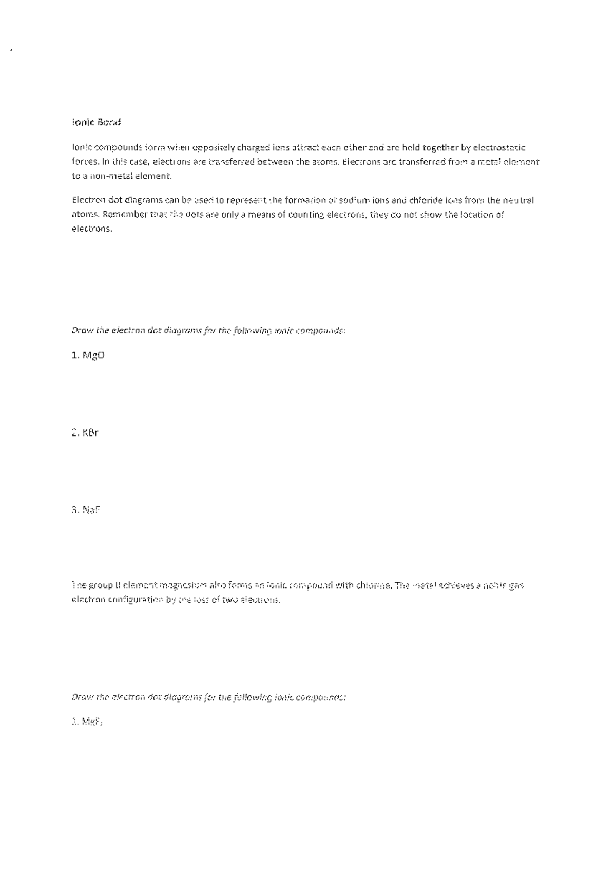 Ionic Bonding Homework 2: Electron Dot Diagrams for Compounds - Studocu