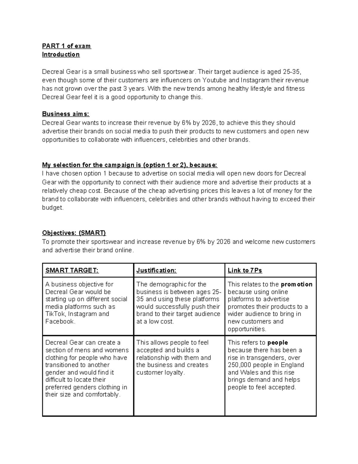 Marketing Exam Template Pt 1: Decreal Gear Strategy Analysis - Studocu