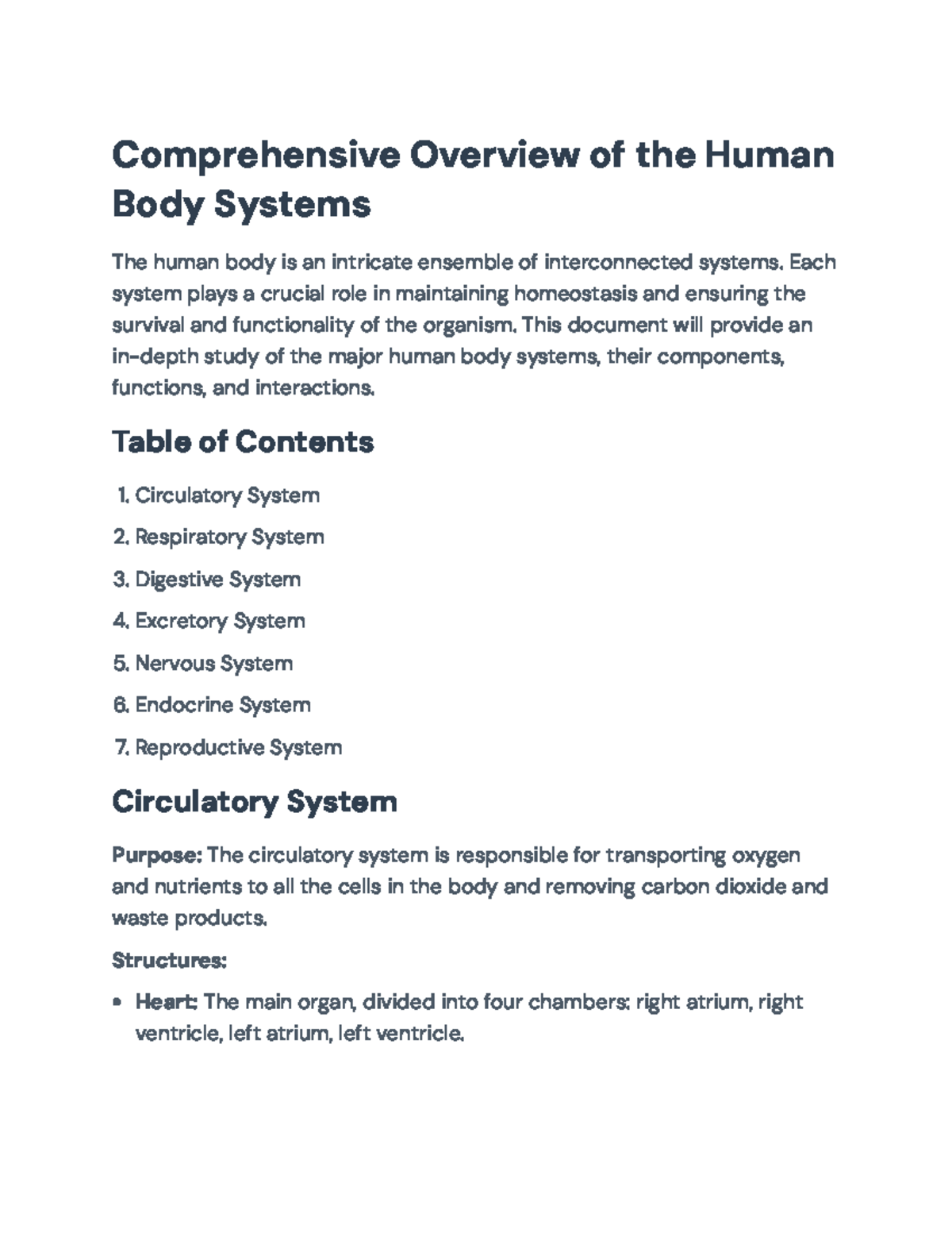 Comprehensive Overview of Major Human Body Systems (BIO101 ...