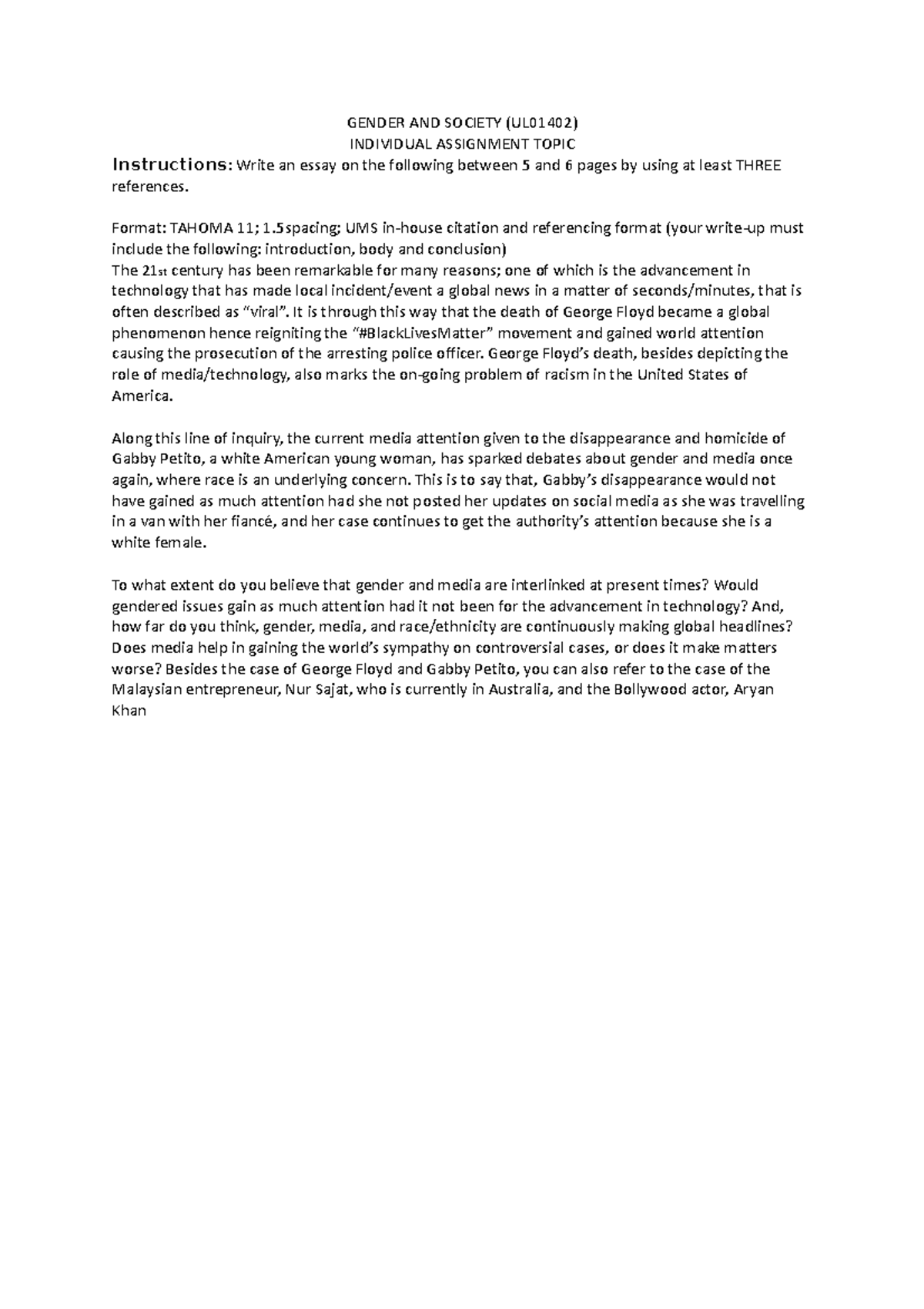 Gender AND Society - assigment - GENDER AND SOCIETY (UL01402 ...