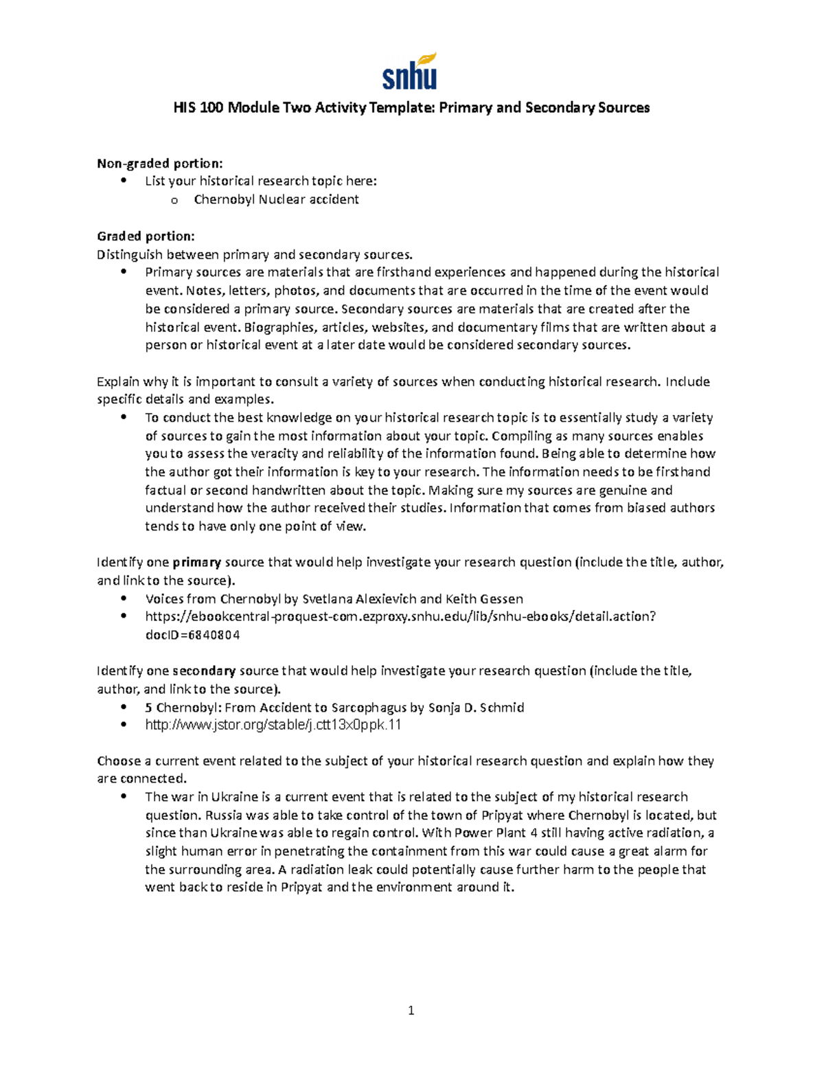 HIS-100 2-2 Activity Primary and Secondary Sources - HIS 100 Module Two ...