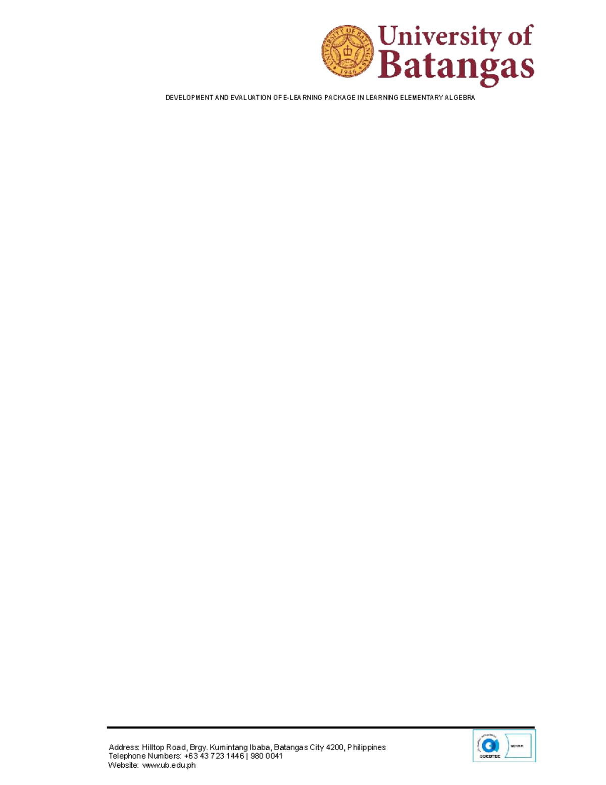 DEVELOPMENT AND EVALUATION OF AN ELEARNING PACKAGE FOR ELEMENTARY ...