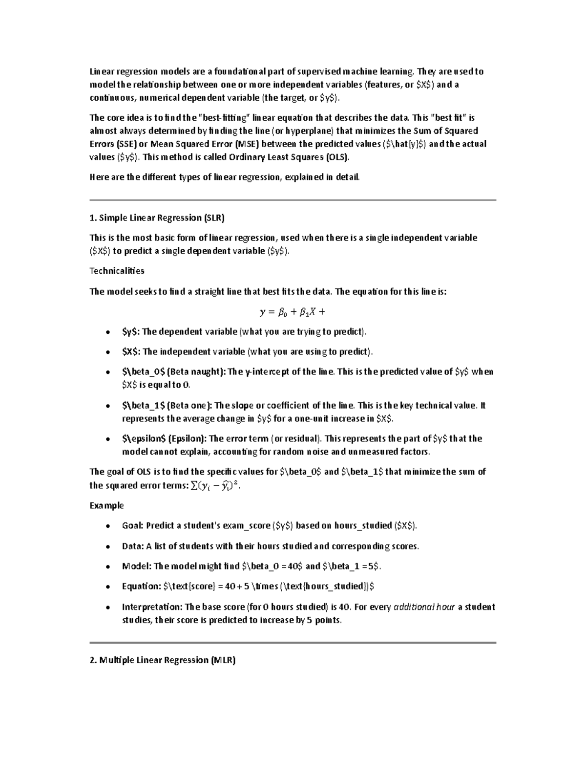 Unit 6 Notes: Linear Regression Models in AIML Honors Comp Stats - Studocu