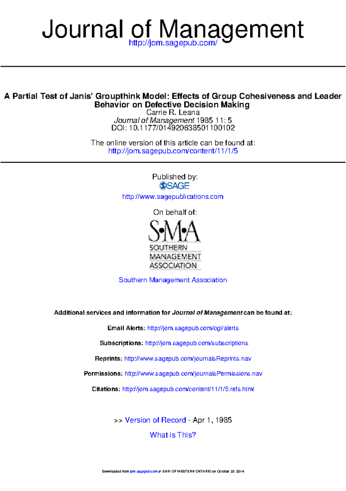 Groupthink - A study. - jom.sagepub/ Journal of Management jom.sagepub ...