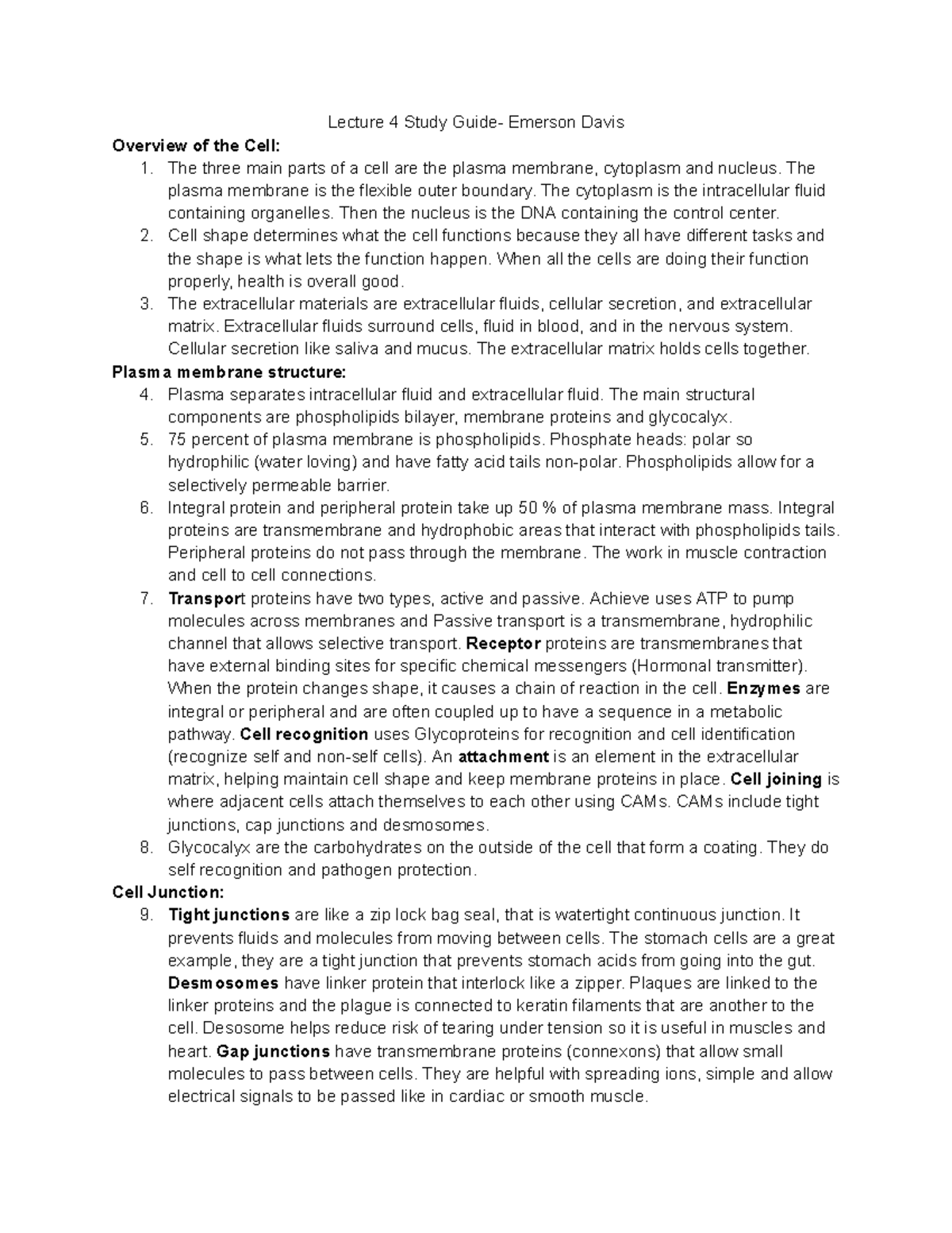 Lecture 4 Study Guide: Overview of Cell Structure & Function - Studocu