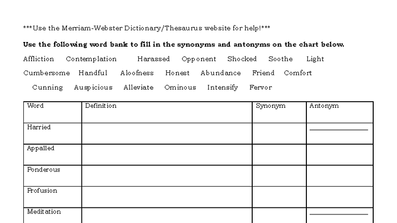 The Odyssey Part I Vocabulary Extension Activity: Synonyms & Antonyms ...