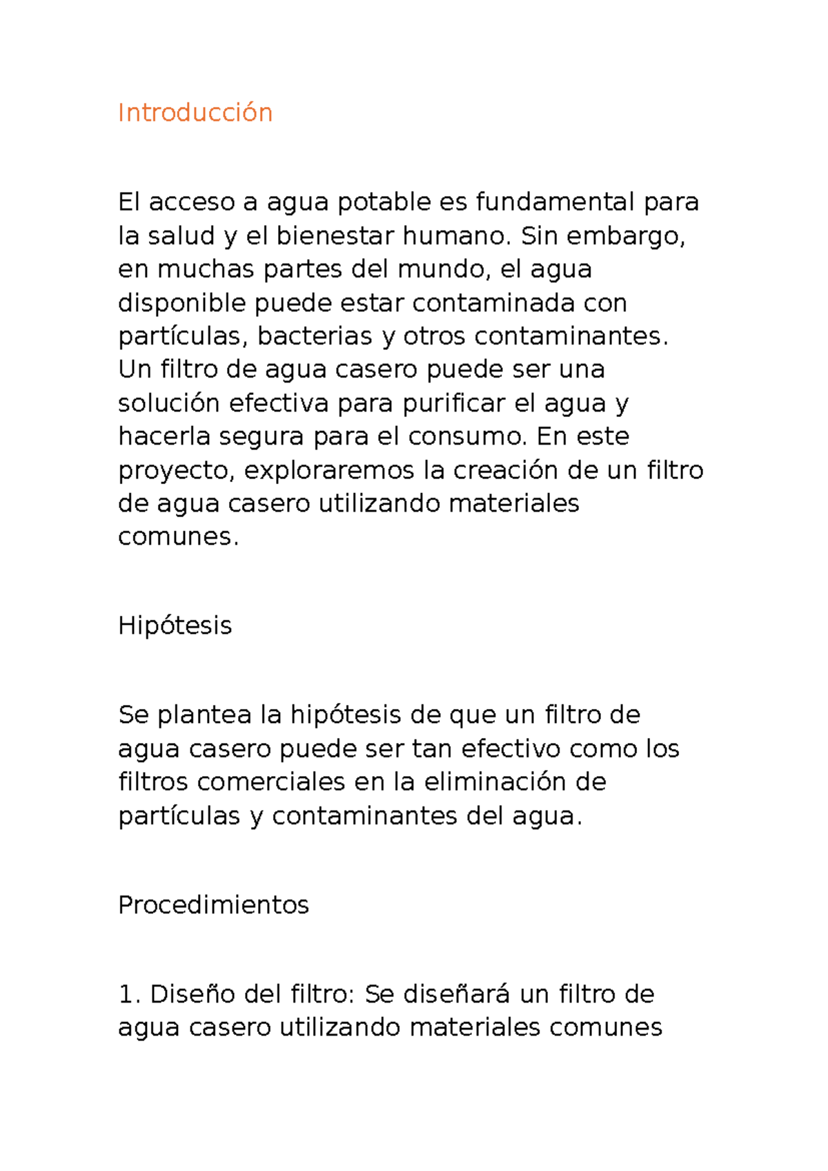 Trabajo de Jheremy Noob: Filtro de Agua Casero y su Eficacia - Studocu