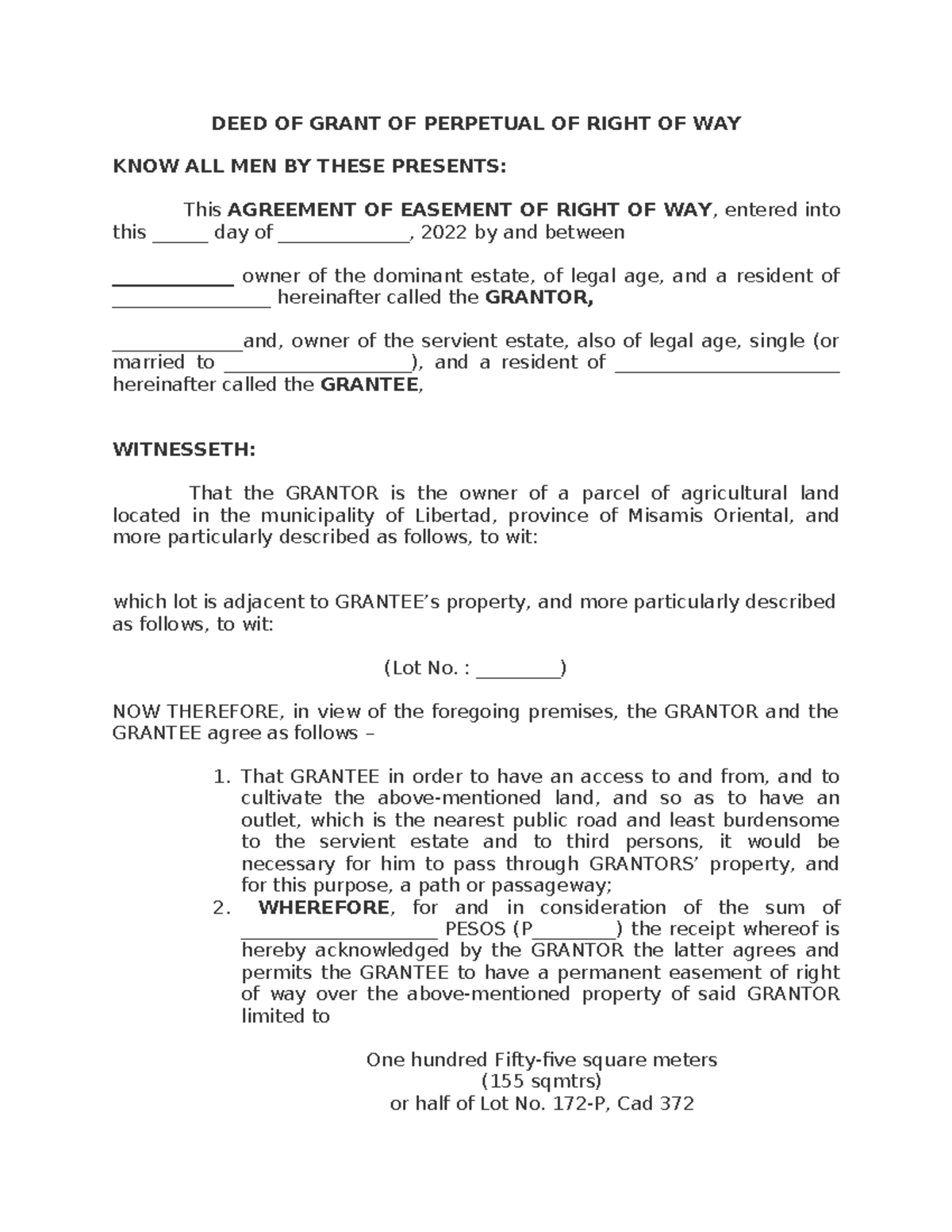 Right of Way Easement Agreement Notes - Studocu