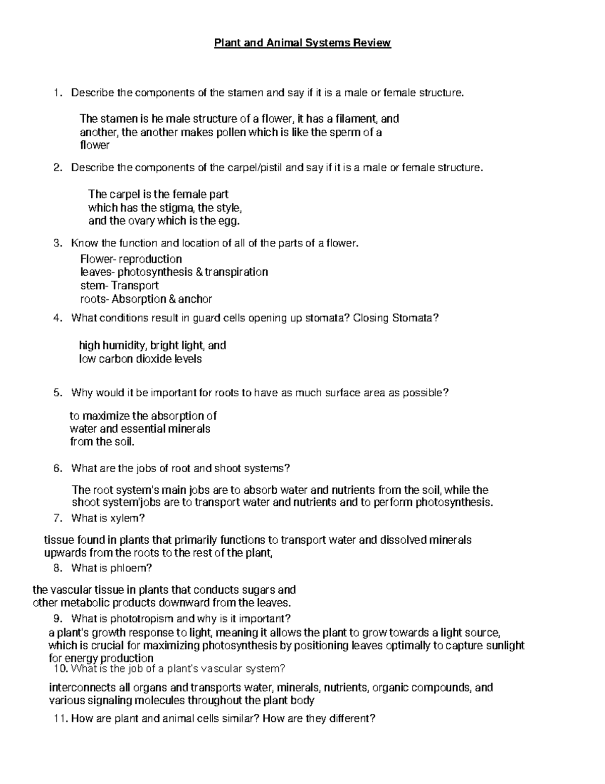 Plant and Animal Systems Review - Plant and Animal Systems Review ...