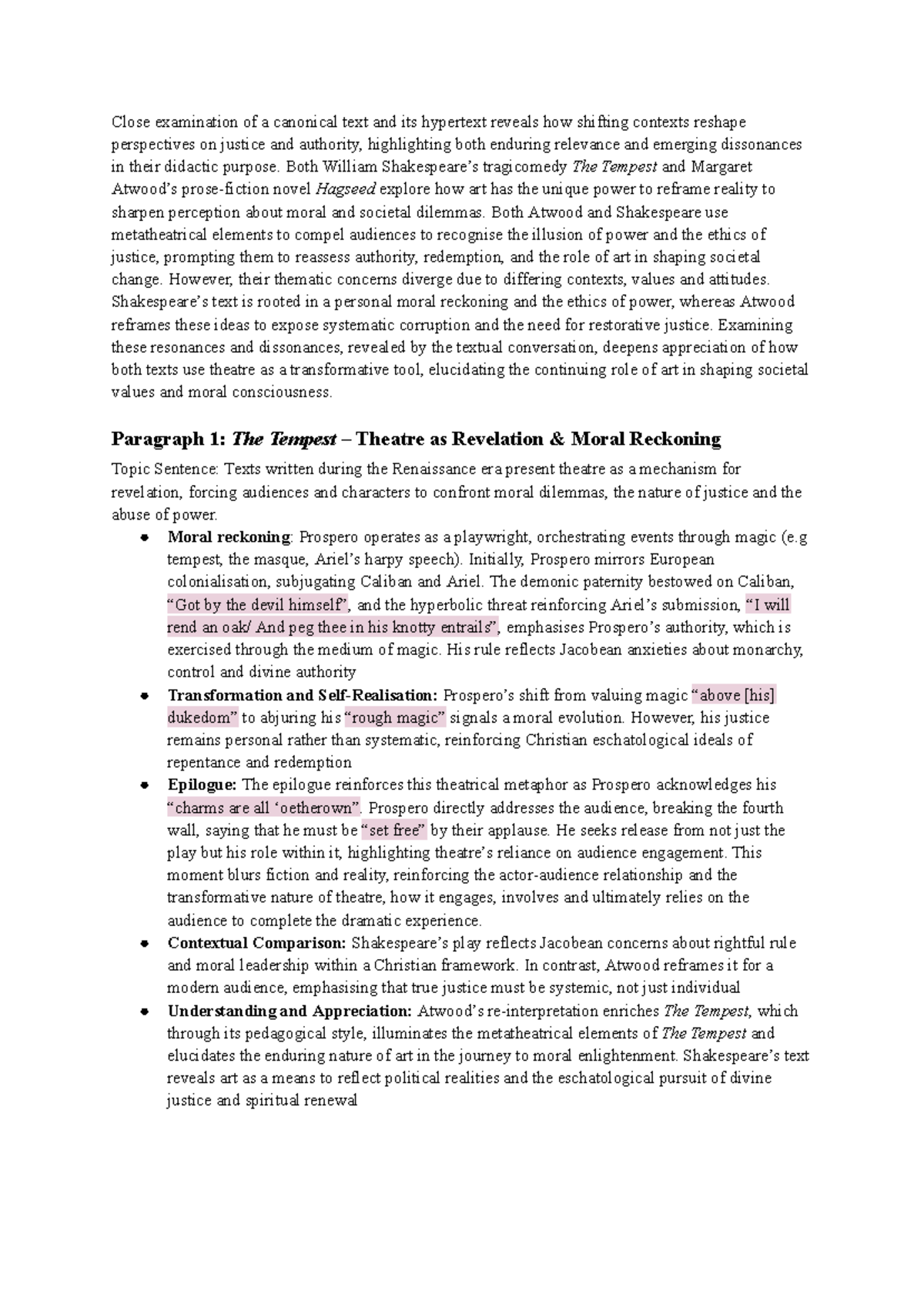 Mod A Hagseed The Tempest Essay Plan On Justice Authority Studocu