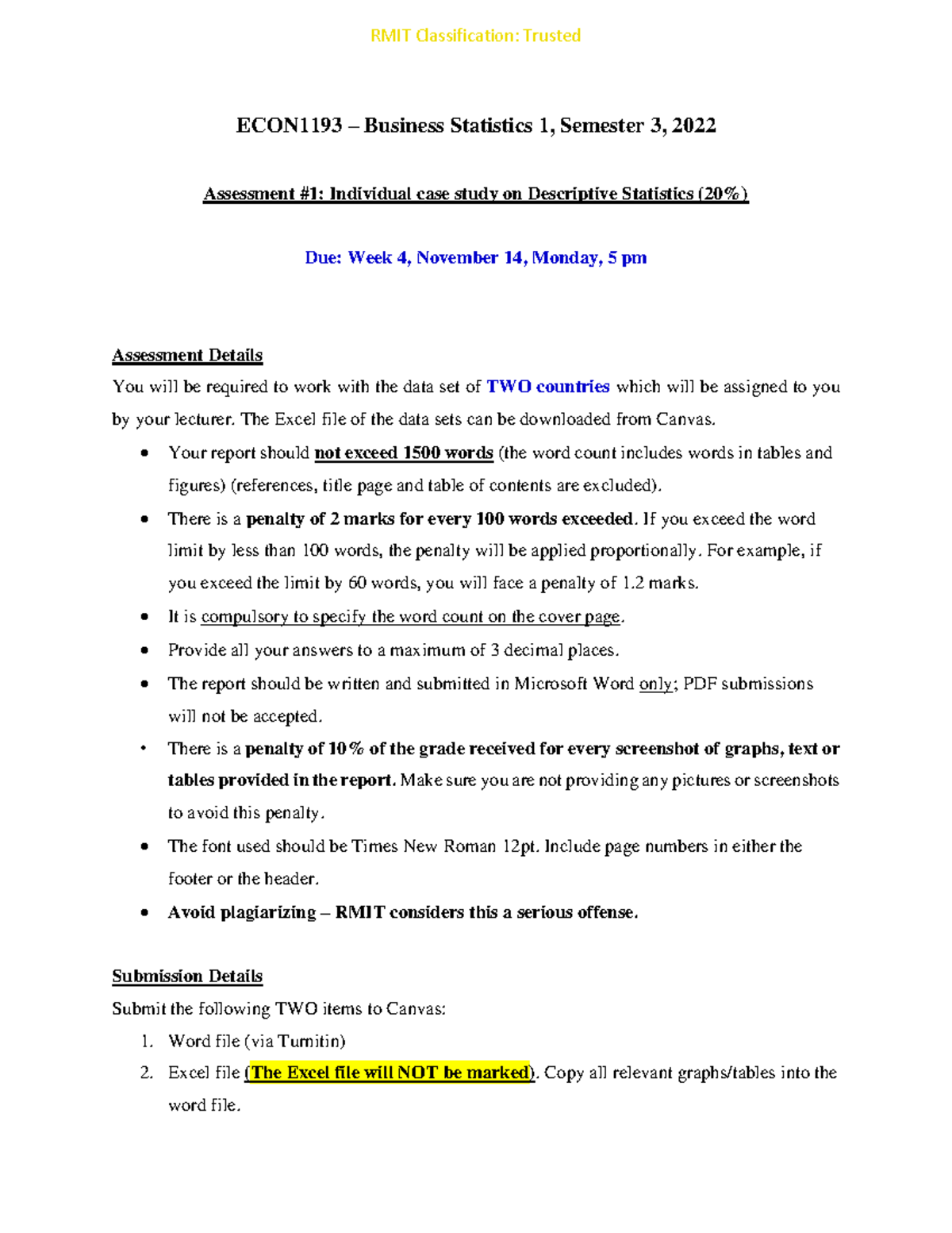Assessment-1-instructions final - RMIT Classification: Trusted ECON1193 ...