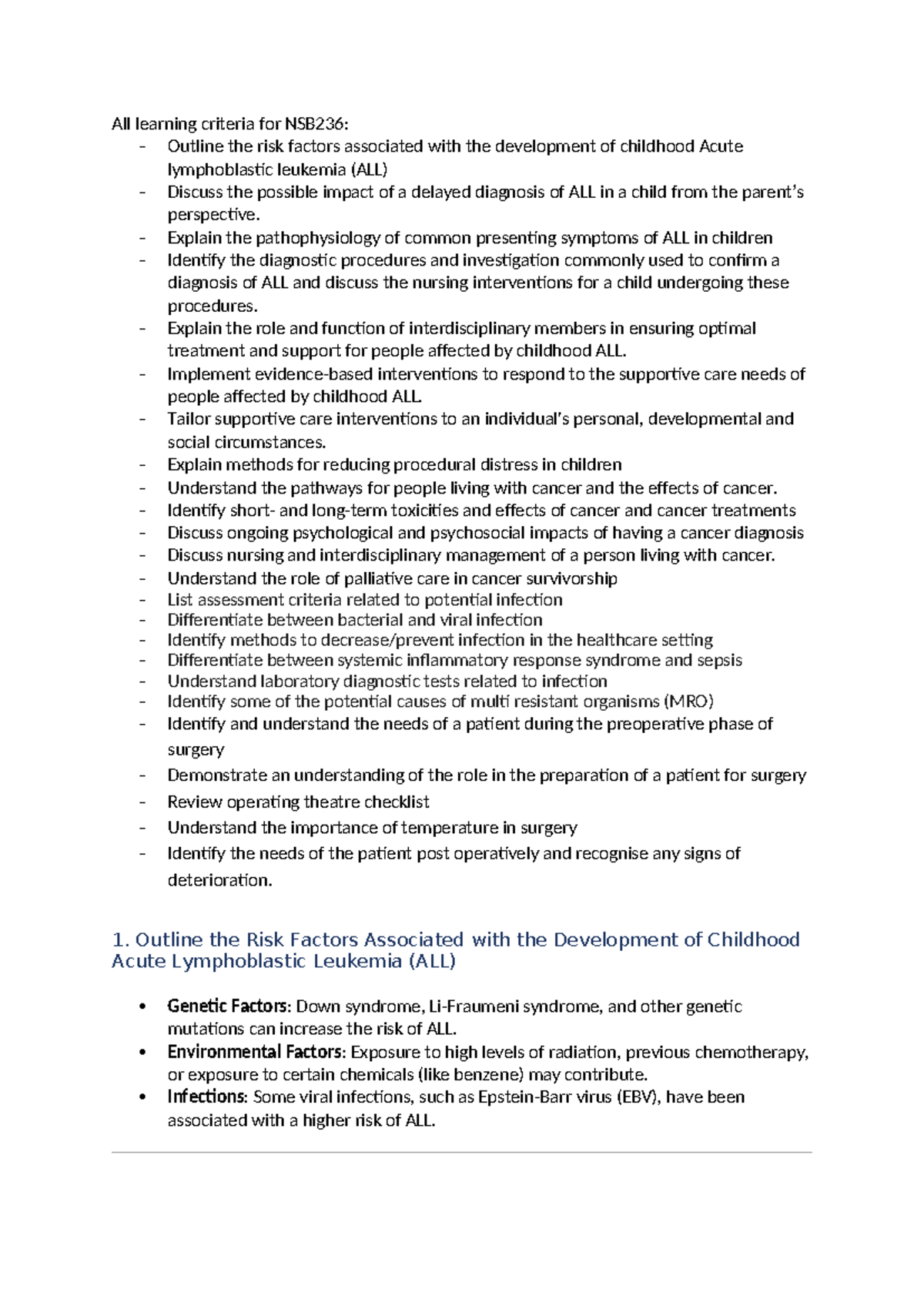All learning criteria for NSB236 - Explain the pathophysiology of ...