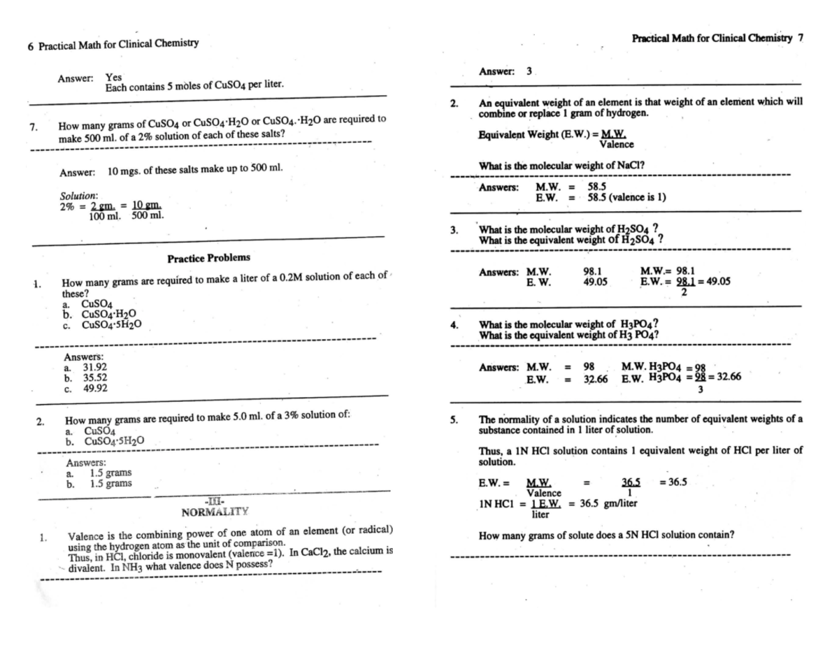 1CC - Clinical chem. - 6 Practical Math for Clinical Chemistry ...