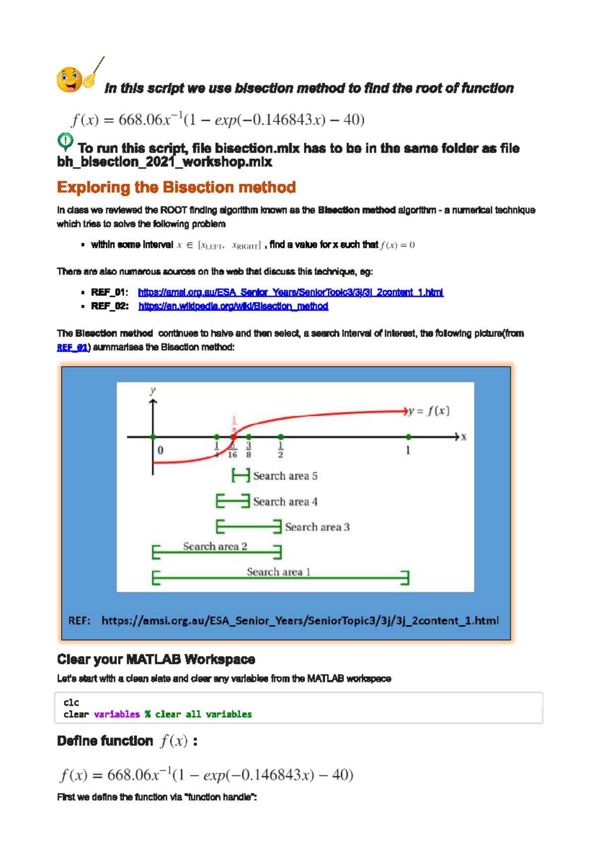 Bisection Method Code - In this script we use bisection method to find the root of function f(x ...