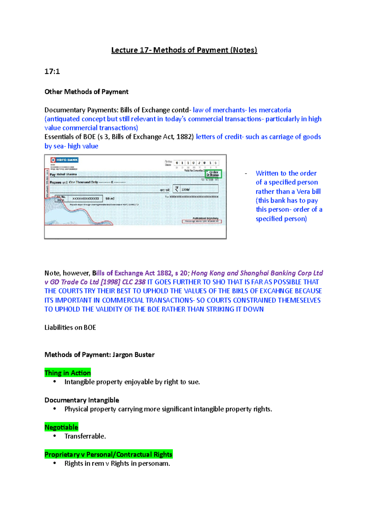 Lecture 17- Methods of Payment (Notes) - Lecture 17- Methods of Payment ...