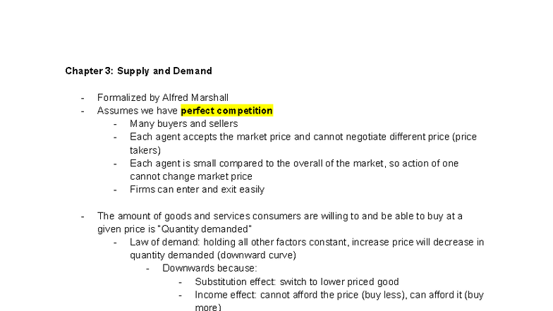Chapter 3: Supply and Demand Analysis in Microeconomics - Studocu