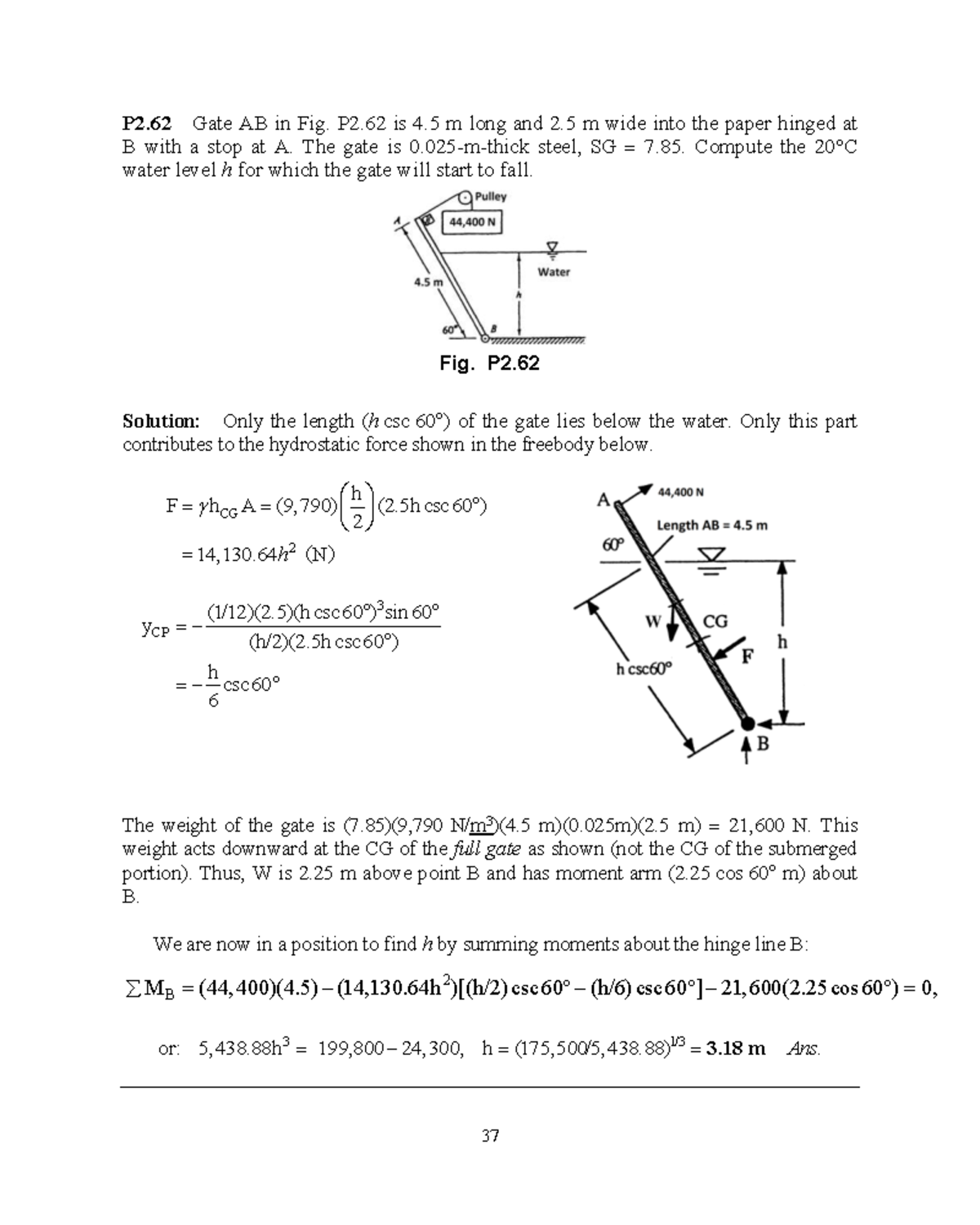 P2.62 Hydrostatic Force Analysis for Gate AB - Solutions Manual - Studocu