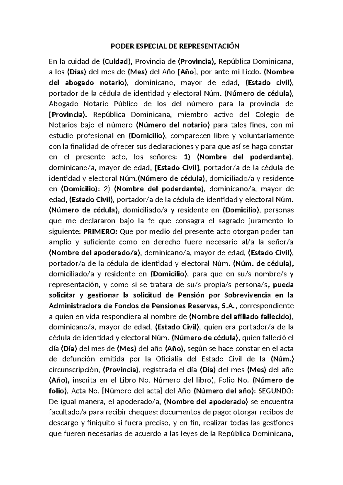 Modelo de Poder Especial de Representación para AFP - Studocu