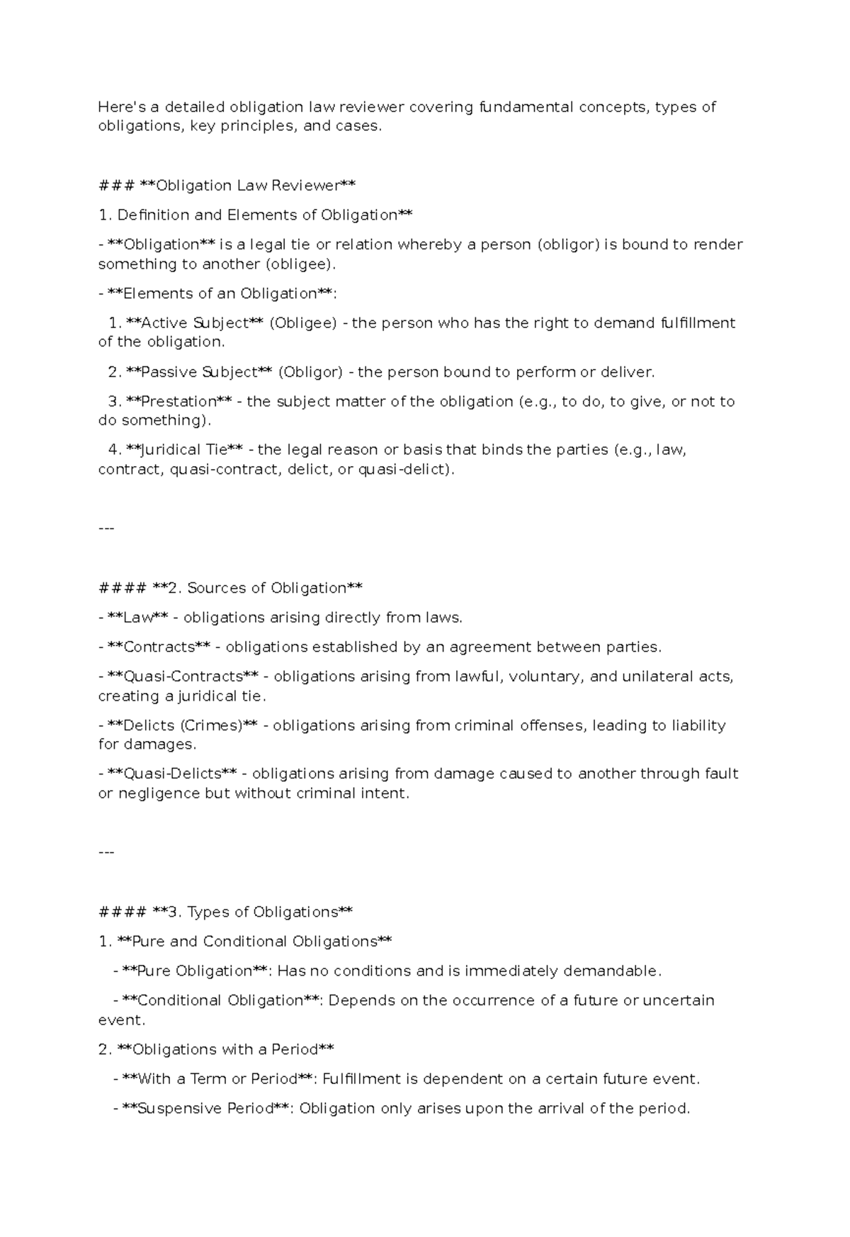 Obligation Law Review: Fundamentals, Types & Key Principles - Studocu