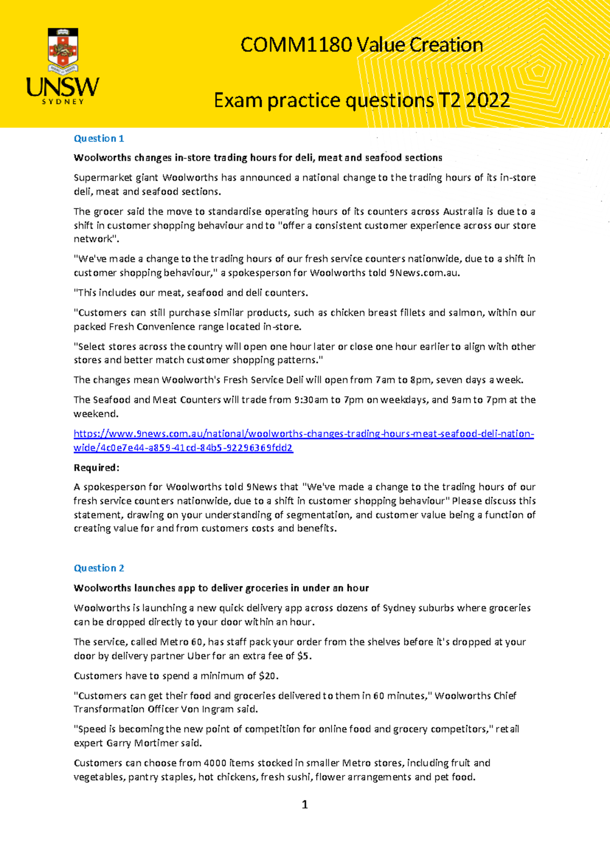 2022T2 COMM1180 Exam Practice Question - COMM1180 Value Creation Exam ...