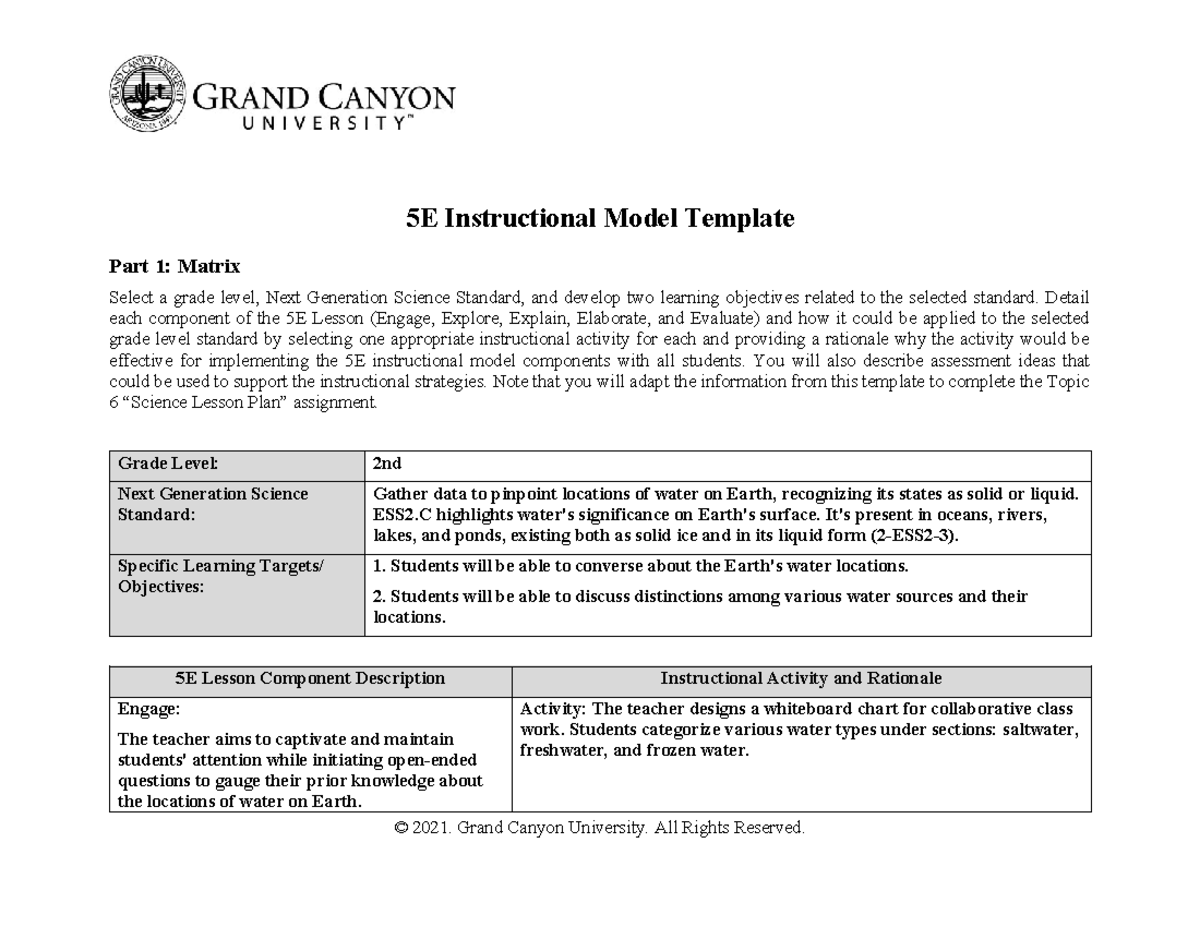 ELM 361 RS 5E Instructional Model Template - 5E Instructional Model ...
