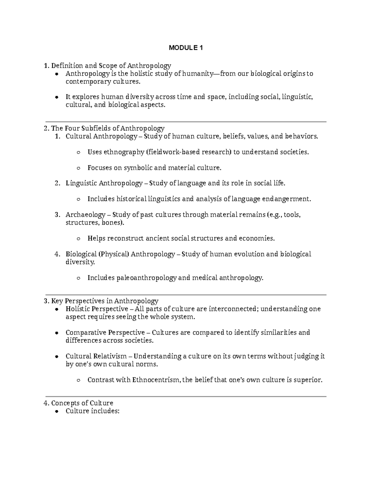 ANTH1003 Final Exam Lecture Outline: Key Concepts in Anthropology - Studocu