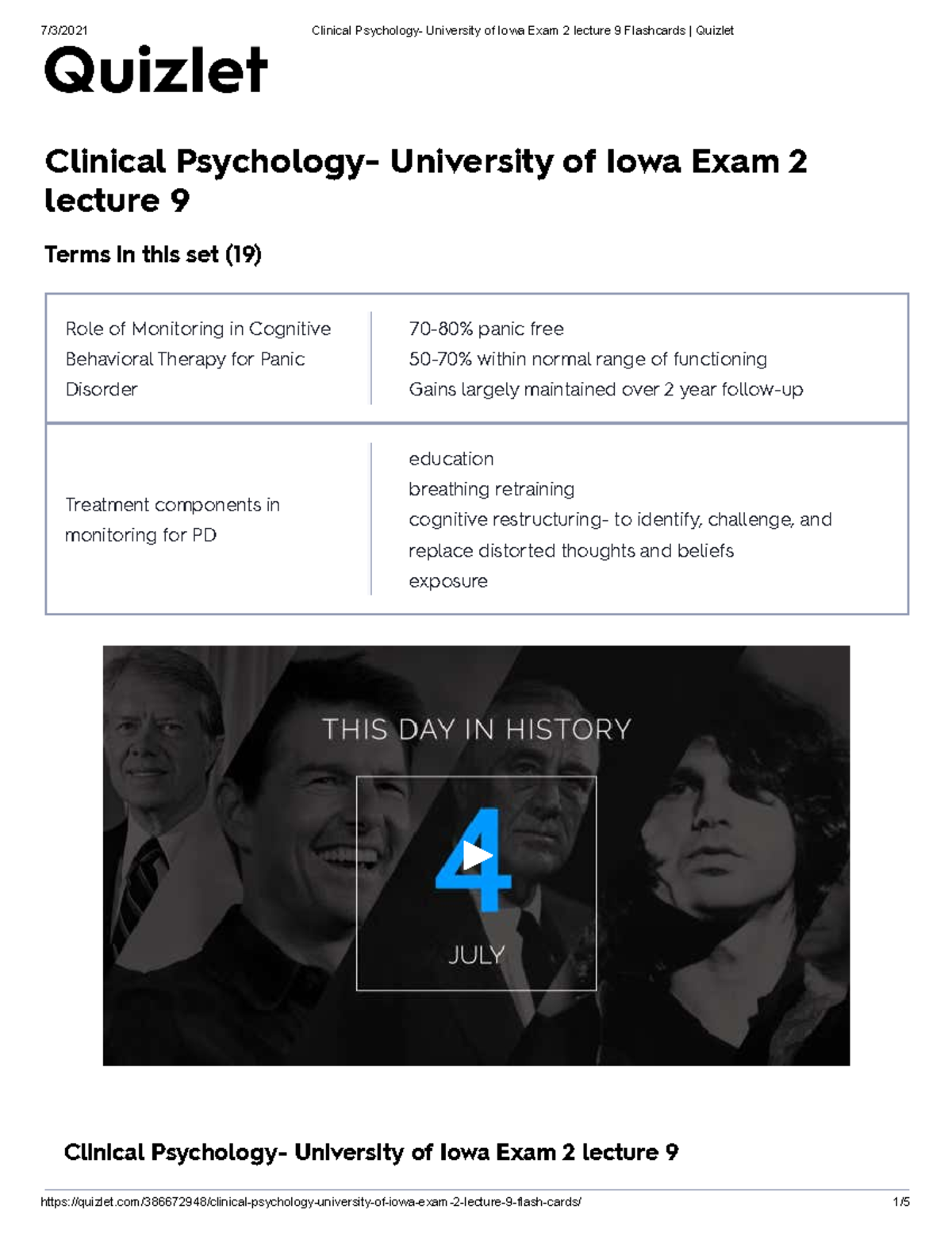 Clinical Psychology- University of Iowa Exam 2 lecture 9 Flashcards ...