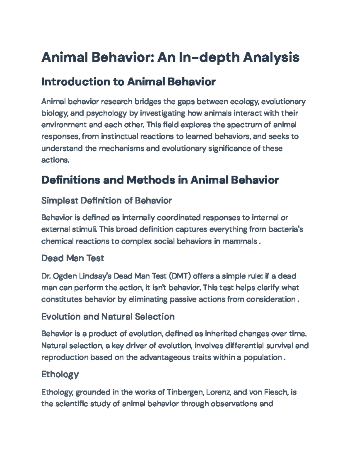 EEB101 Animal Behavior: Analyzing Innate & Learned Responses - Studocu