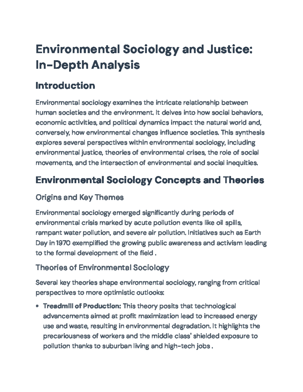 Environmental Sociology and Justice: Comprehensive Analysis (ESJ 101 ...