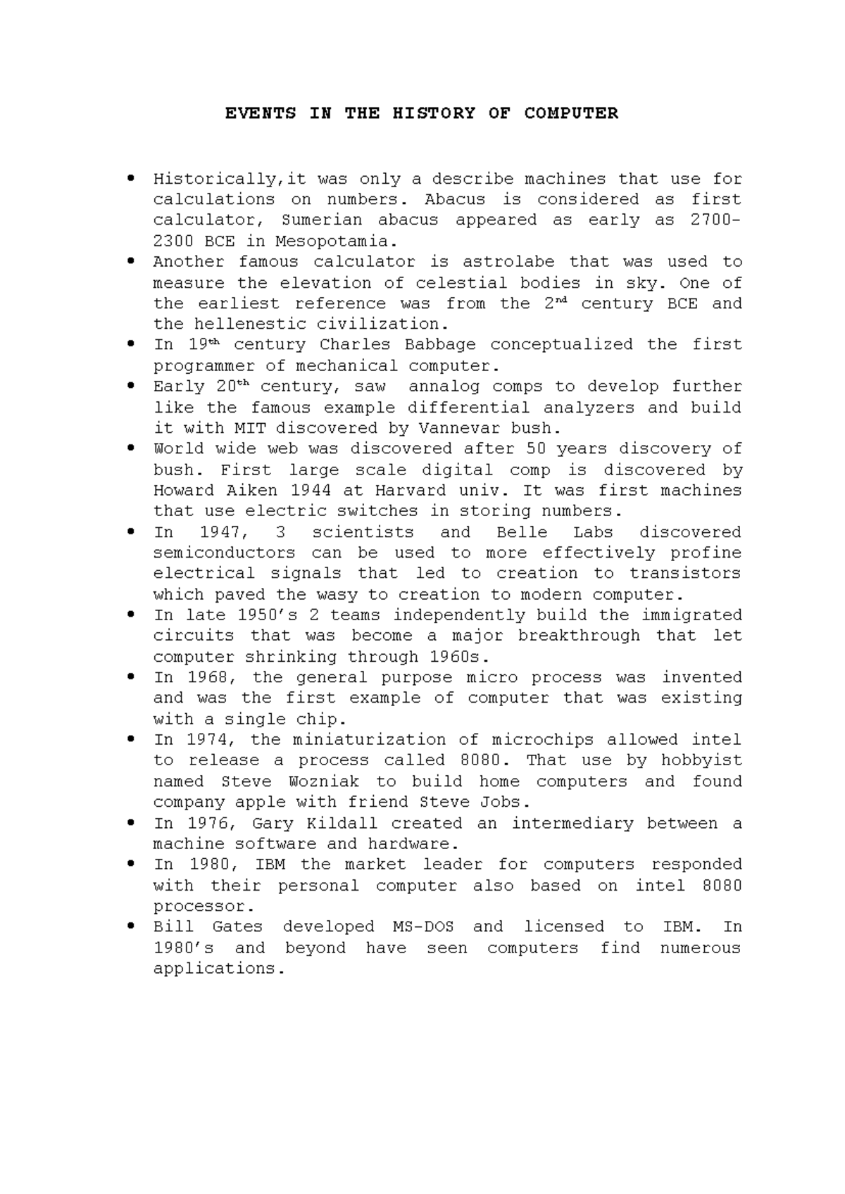 History of Computers: Key Events and Milestones - Studocu